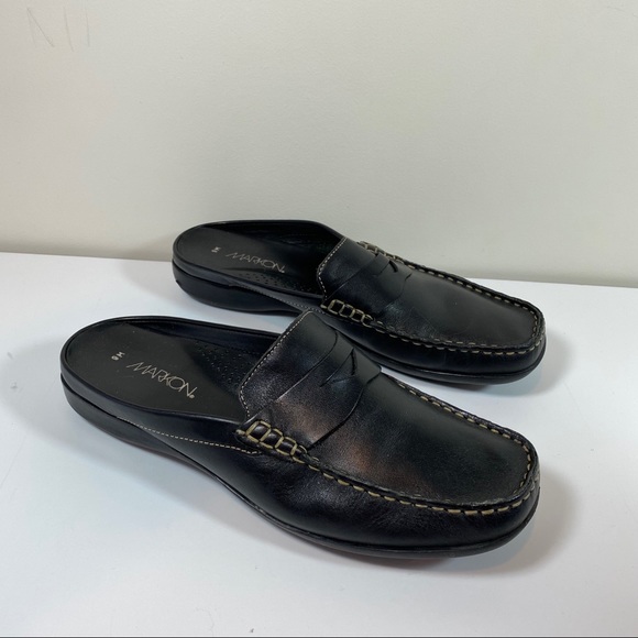 Markon | Shoes | Markon Black Leather Loafers Mules | Poshmark